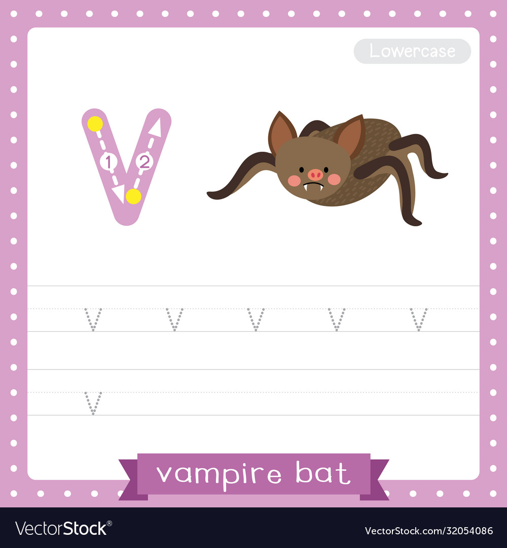 Letter v lowercase tracing practice worksheet of Vector Image