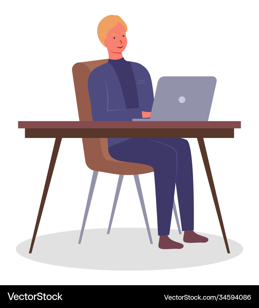 Man at table with laptop in office office Vector Image