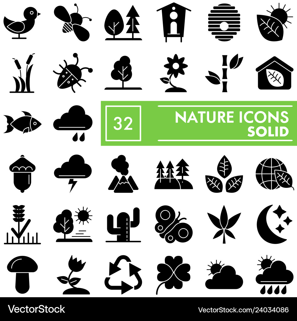 Nature glyph icon set environment symbols Vector Image