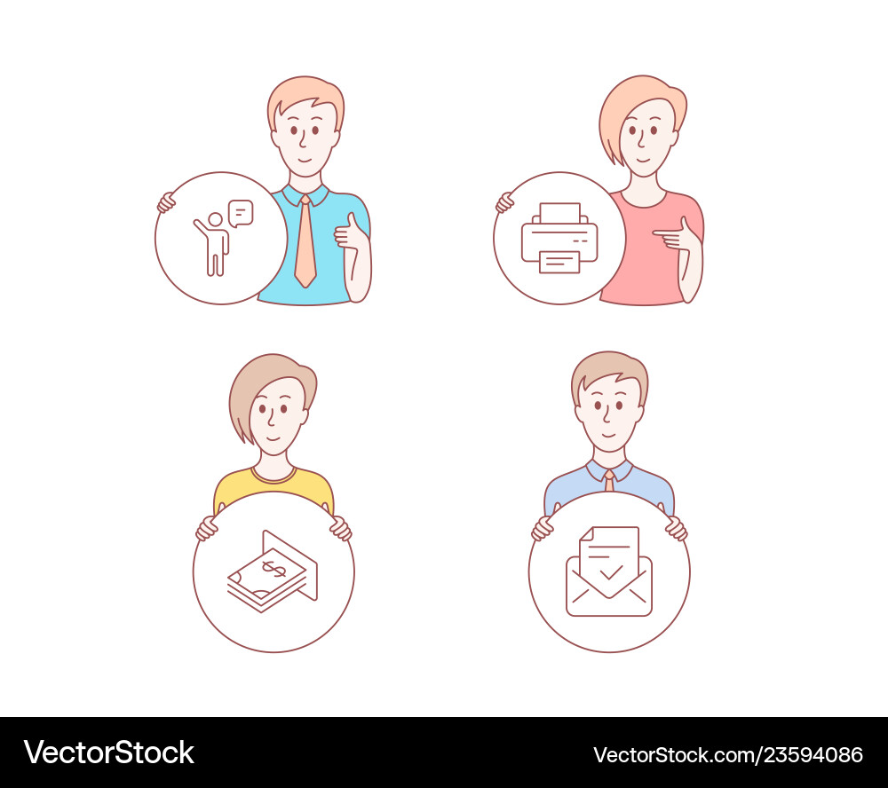 Printer agent and atm money icons approved mail Vector Image