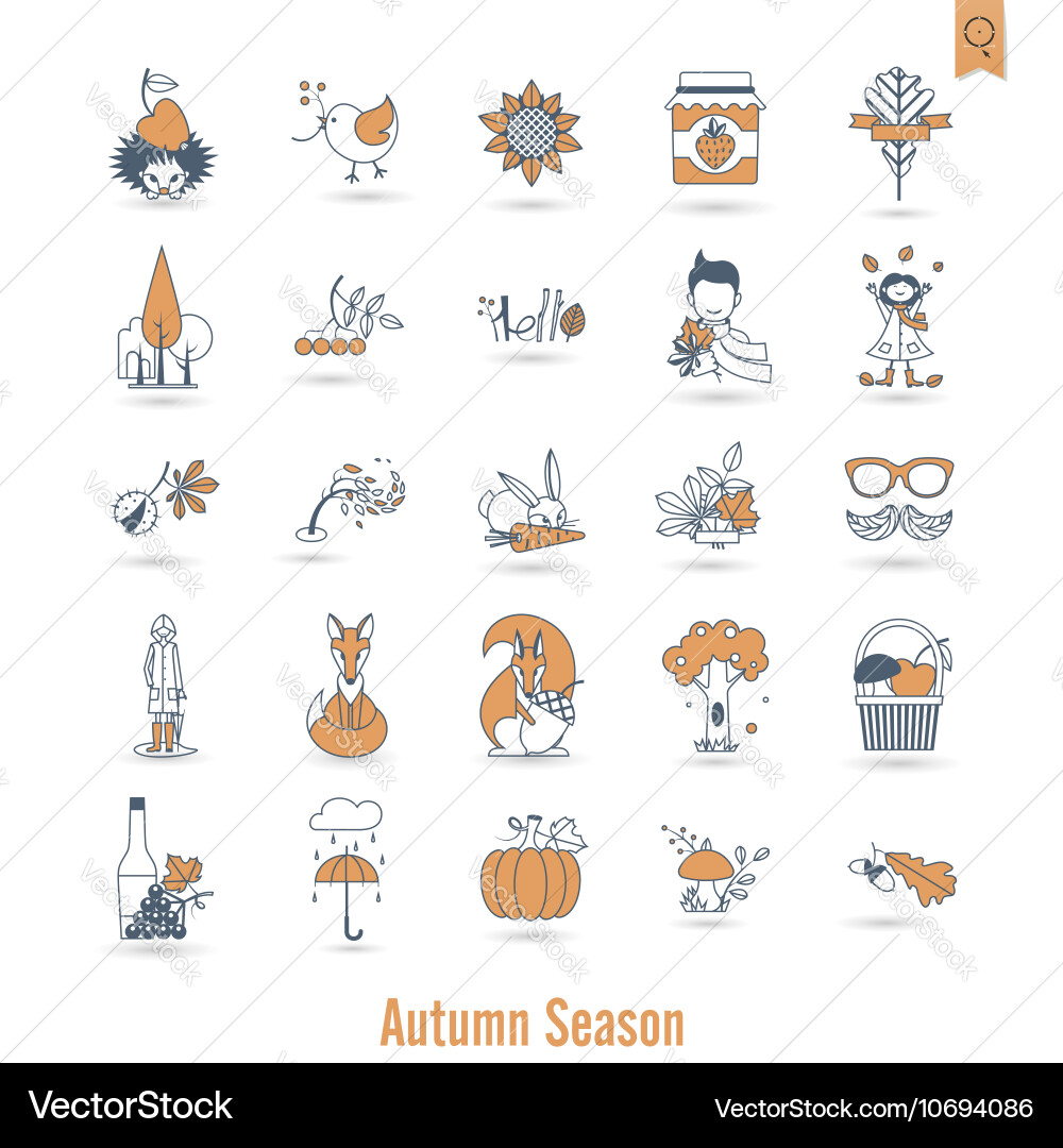 Set of Flat Autumn Icons Royalty Free Vector Image