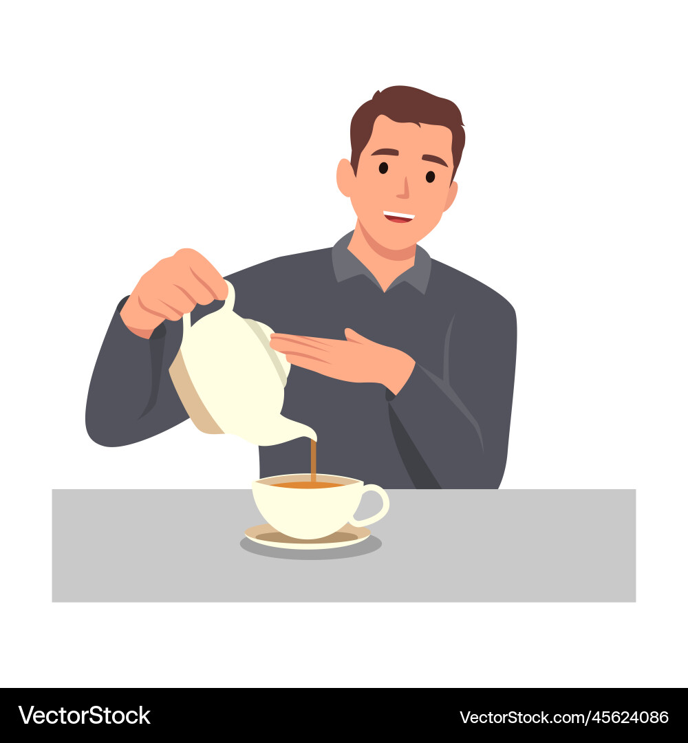 Young man pouring tea in cup from kettle Vector Image