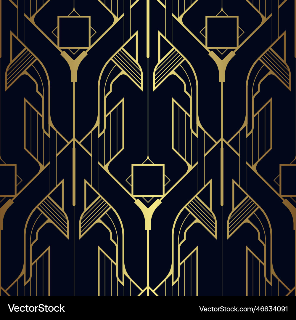 Abstract art deco seamless blue and golden pattern