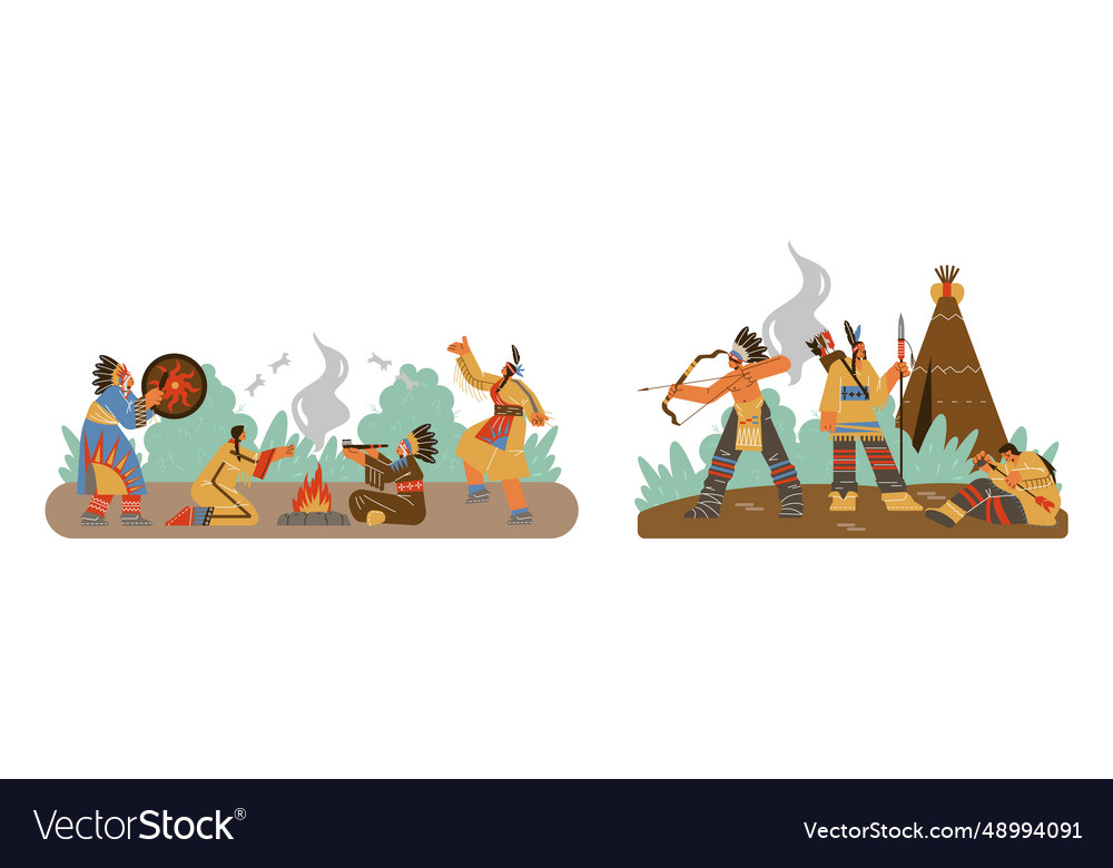 Cartoon set of native american Royalty Free Vector Image