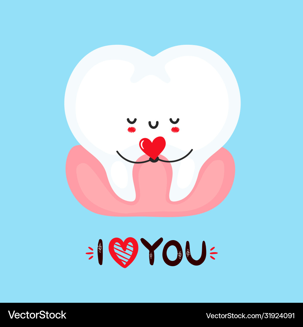 Cute smiling tooth holding heart in hands Vector Image