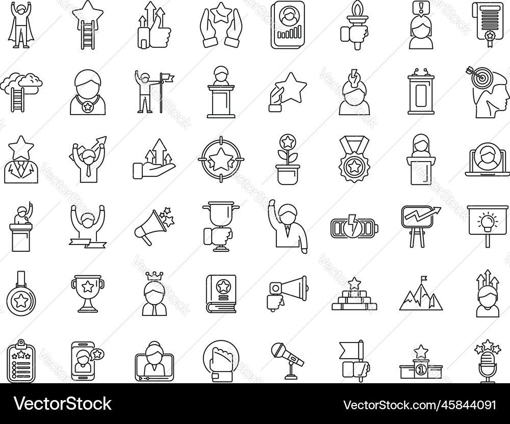 Motivational speaker icons set outline Royalty Free Vector