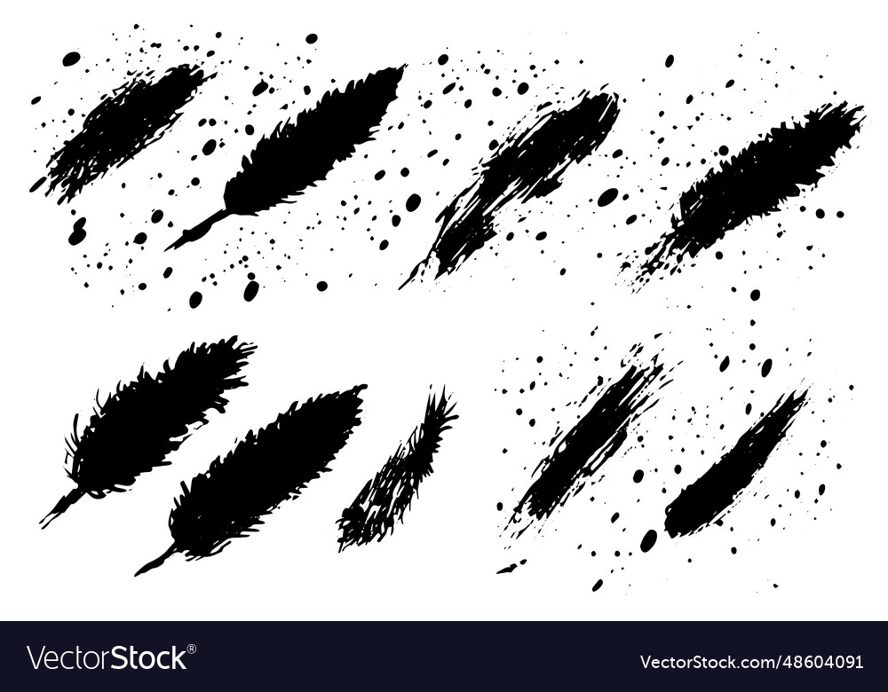 Paint brush black ink grunge strokes Royalty Free Vector