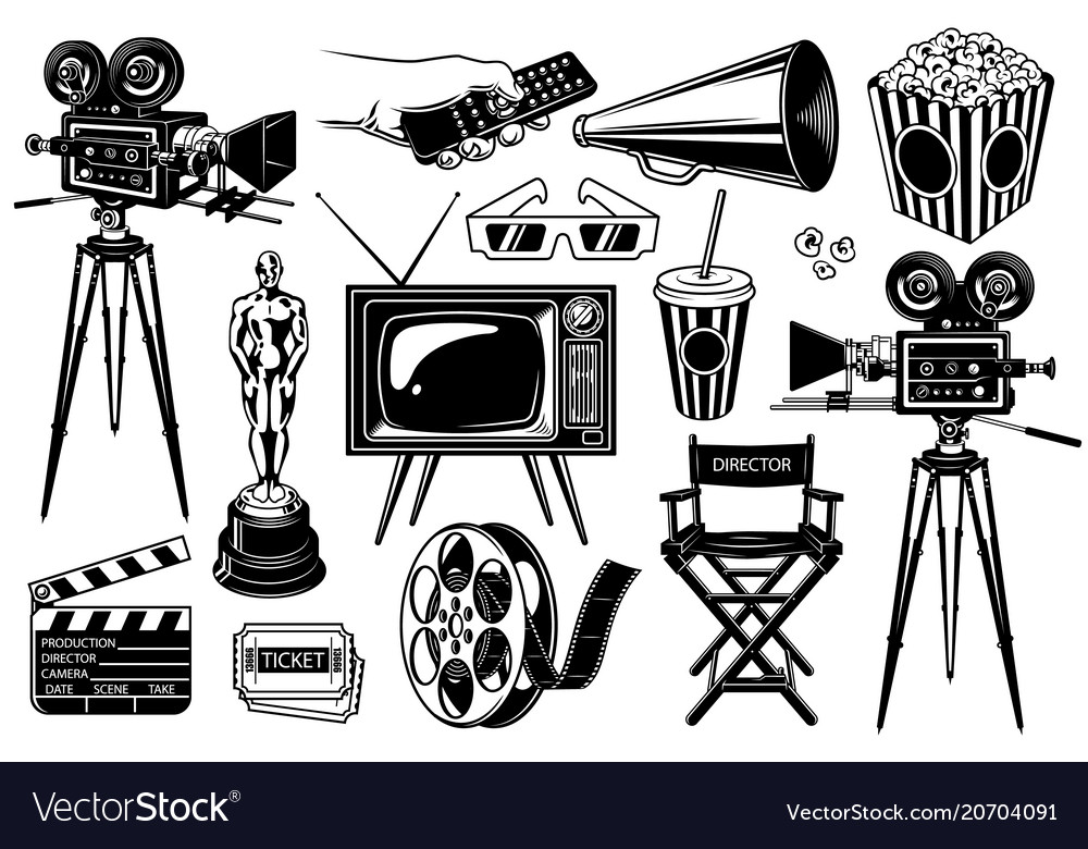 Set cinema objects Royalty Free Vector Image - VectorStock