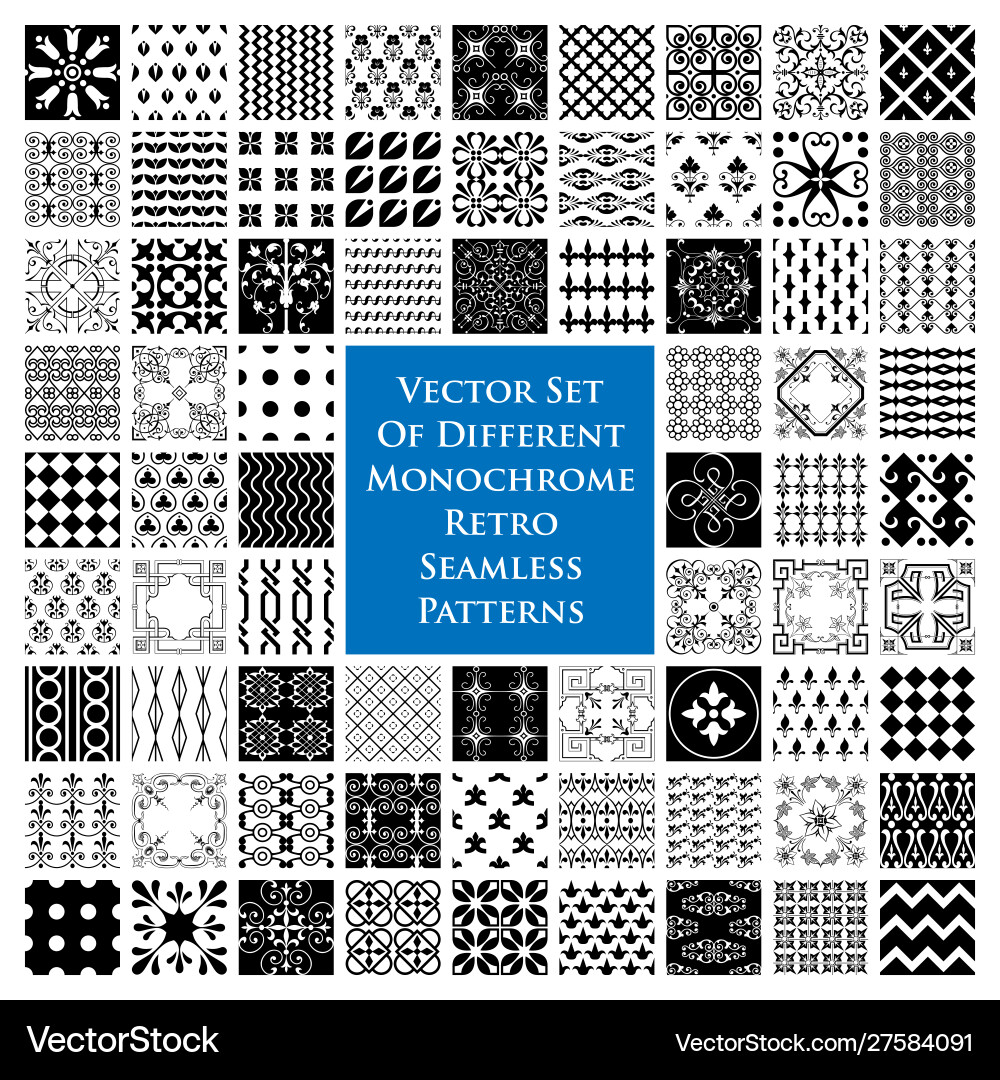 Set various monochrome retro seamless patterns Vector Image