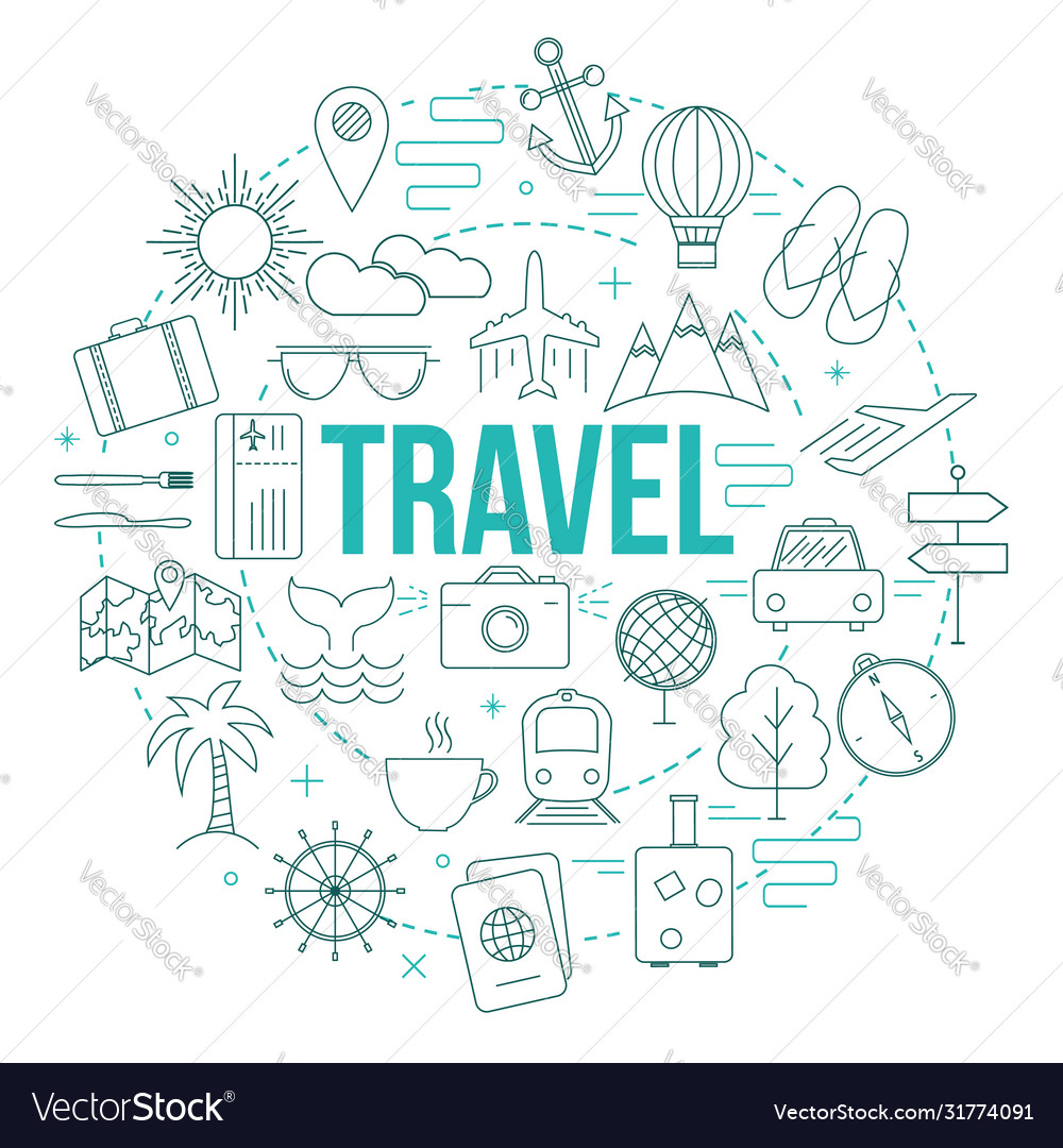 Travel template with modern thin line elements Vector Image