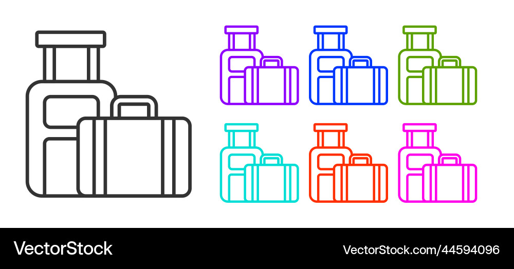 Black line suitcase for travel icon isolated Vector Image