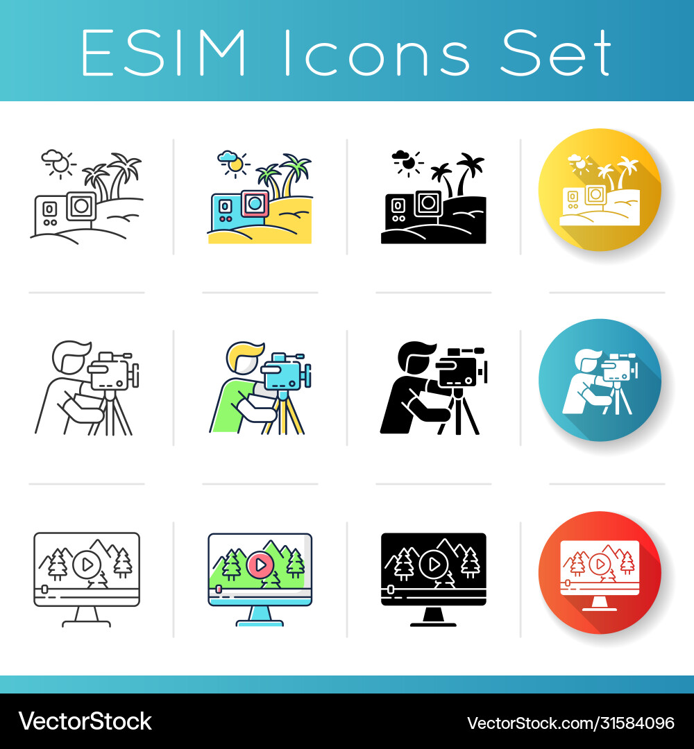 Filmmaking and videography icons set Royalty Free Vector