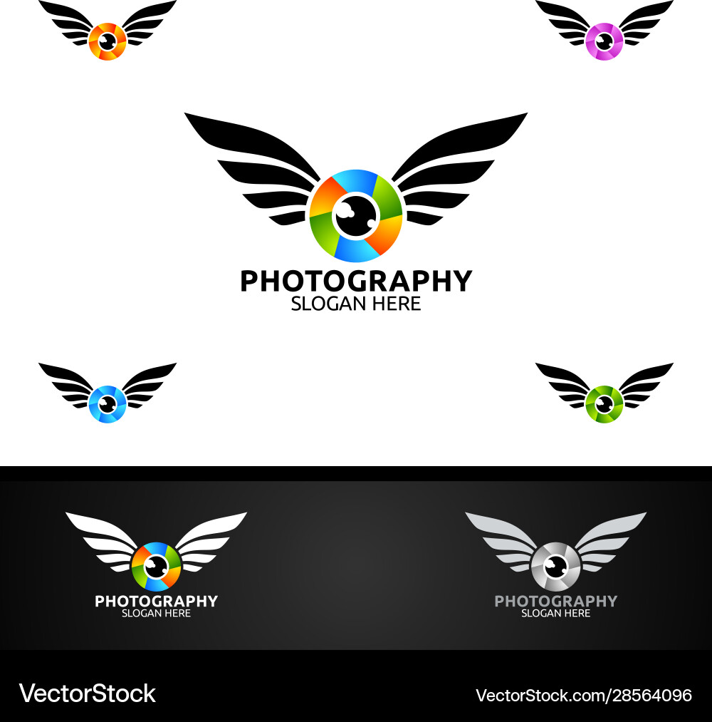 Fly wing camera photography logo icon design Vector Image