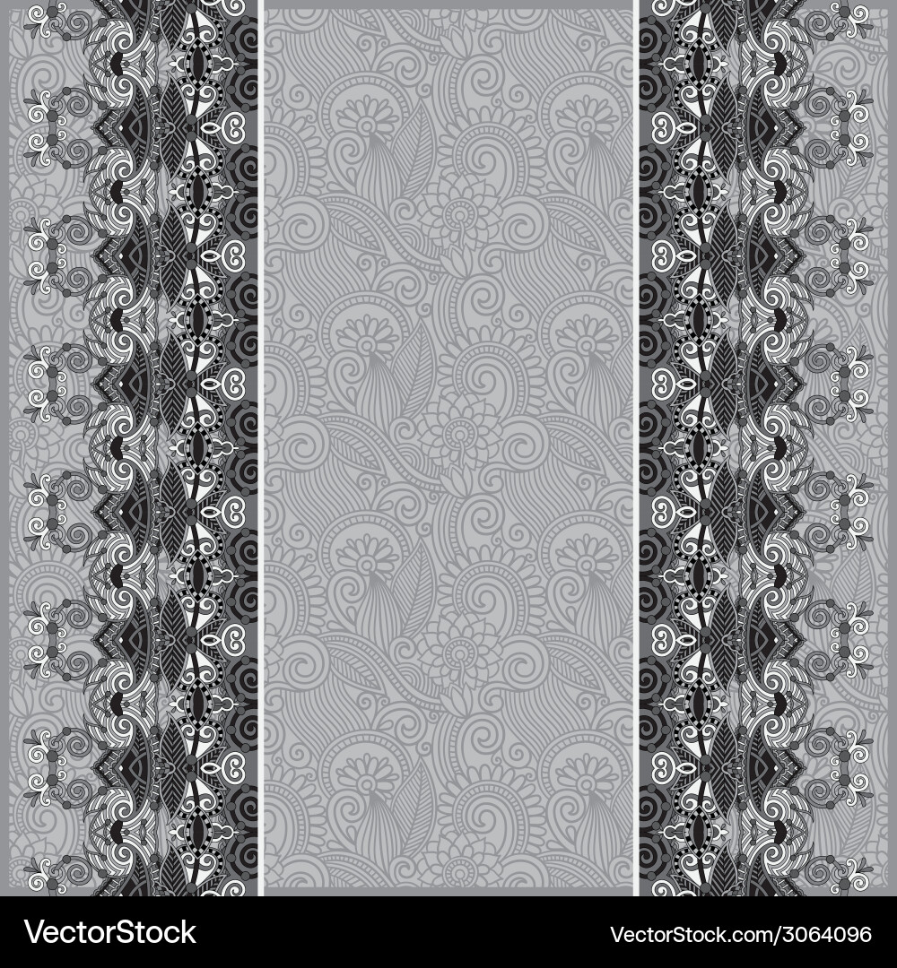 Grey ornamental background with flower ribbon Vector Image