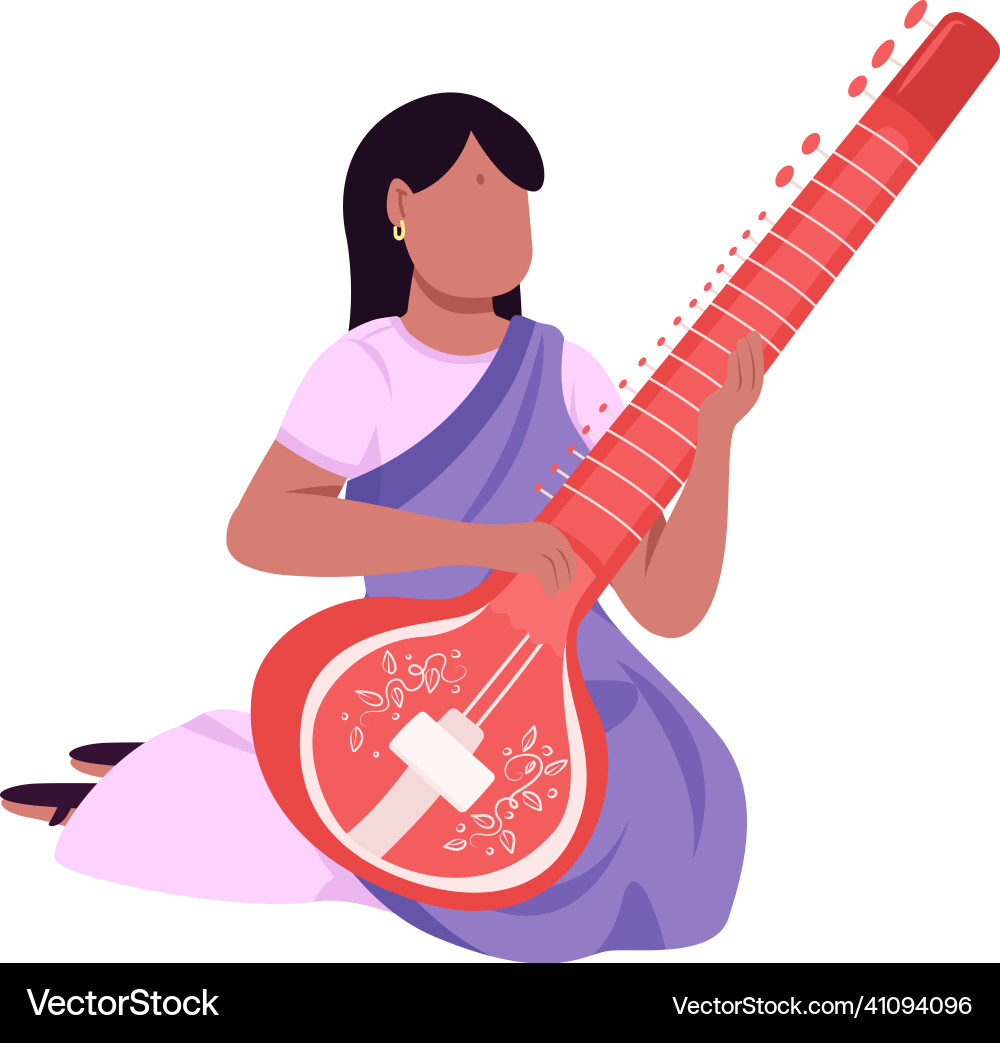 Indian musician playing sitar flat color faceless Vector Image