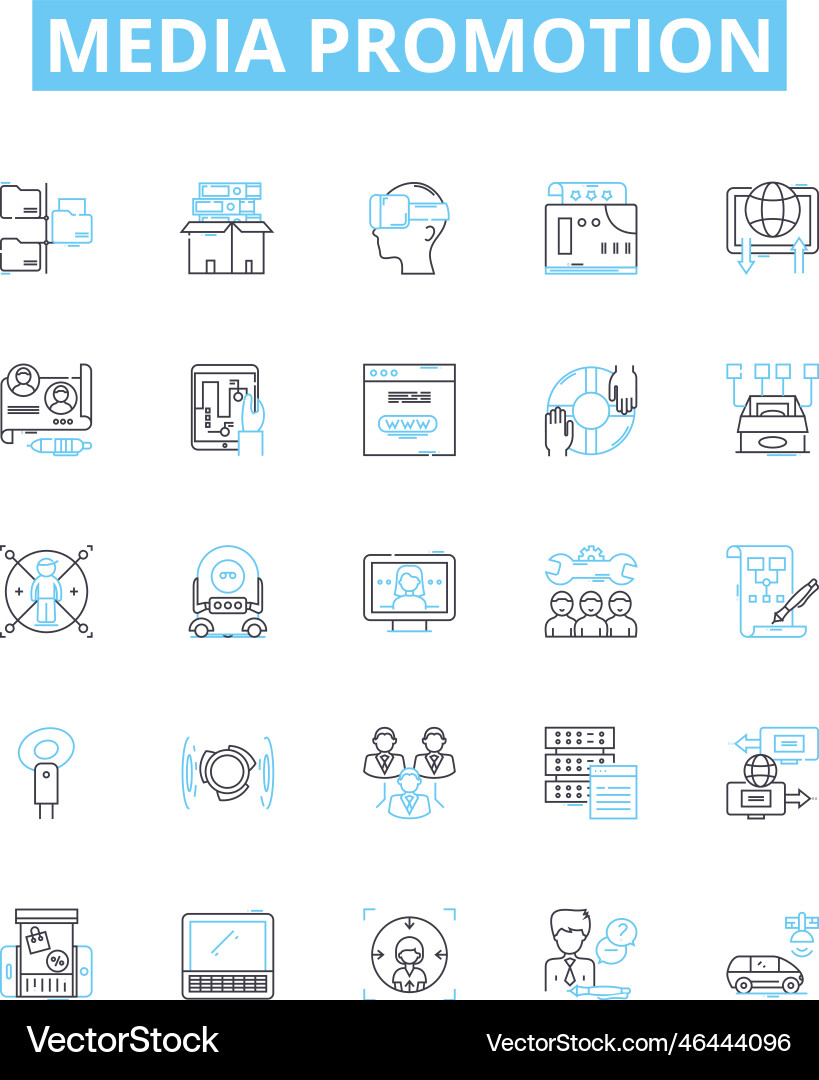Media promotion line icons set Royalty Free Vector Image