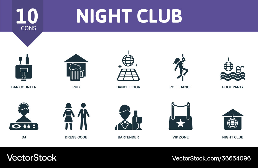 Night life icon set contains editable icons Vector Image