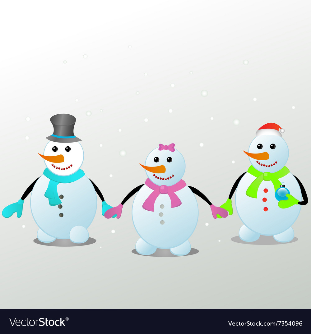 Three snowman Royalty Free Vector Image - VectorStock