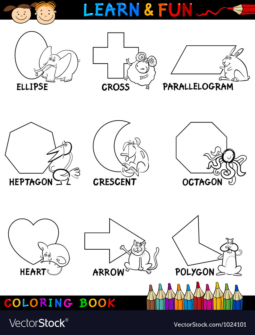 Basic shapes with animals for coloring Royalty Free Vector