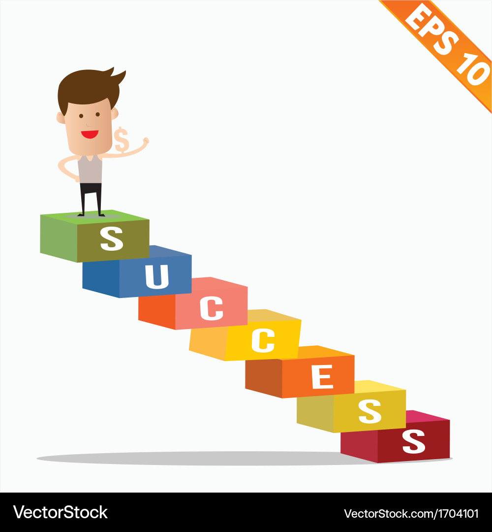 Cartoon business man on the step box - - EPS Vector Image