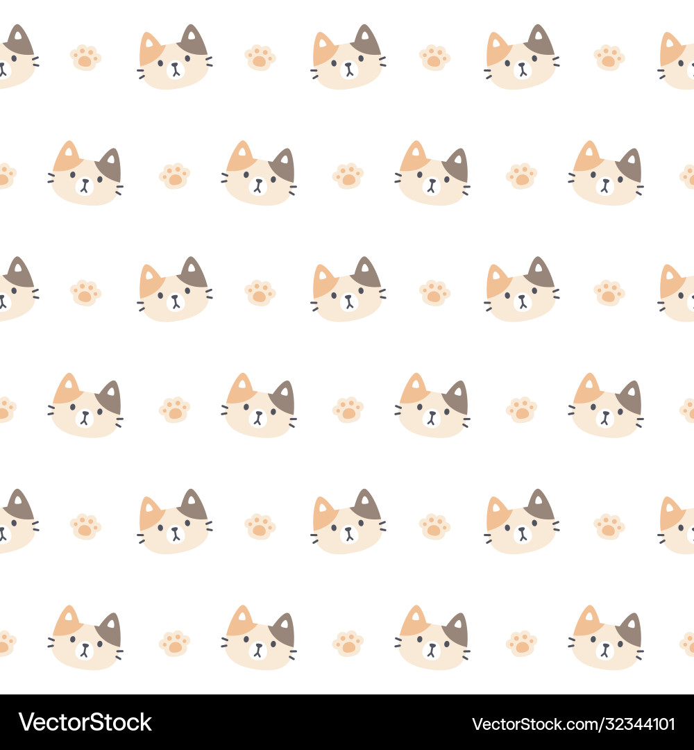 Cute kitty cat and paws footprint seamless Vector Image