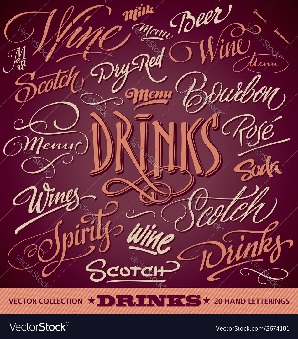 DRINKS menu headlines set Royalty Free Vector Image