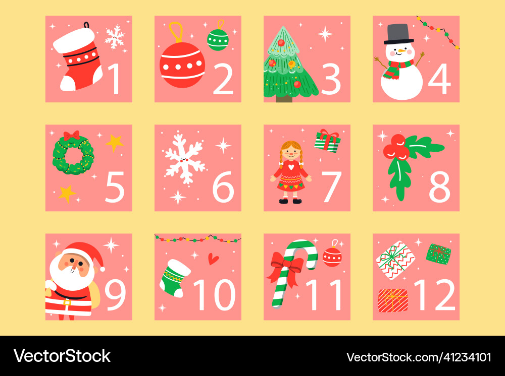 Flat 12 days of christmas Royalty Free Vector Image