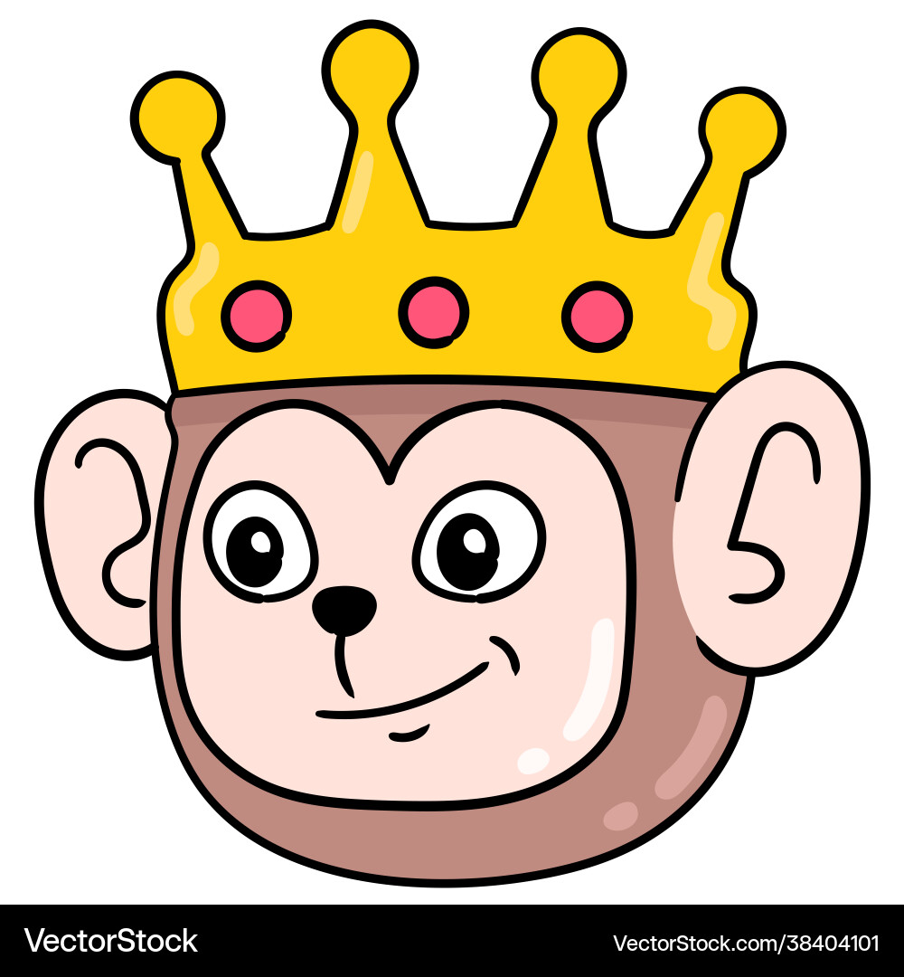 Monkey king head wearing a golden crown smiling Vector Image