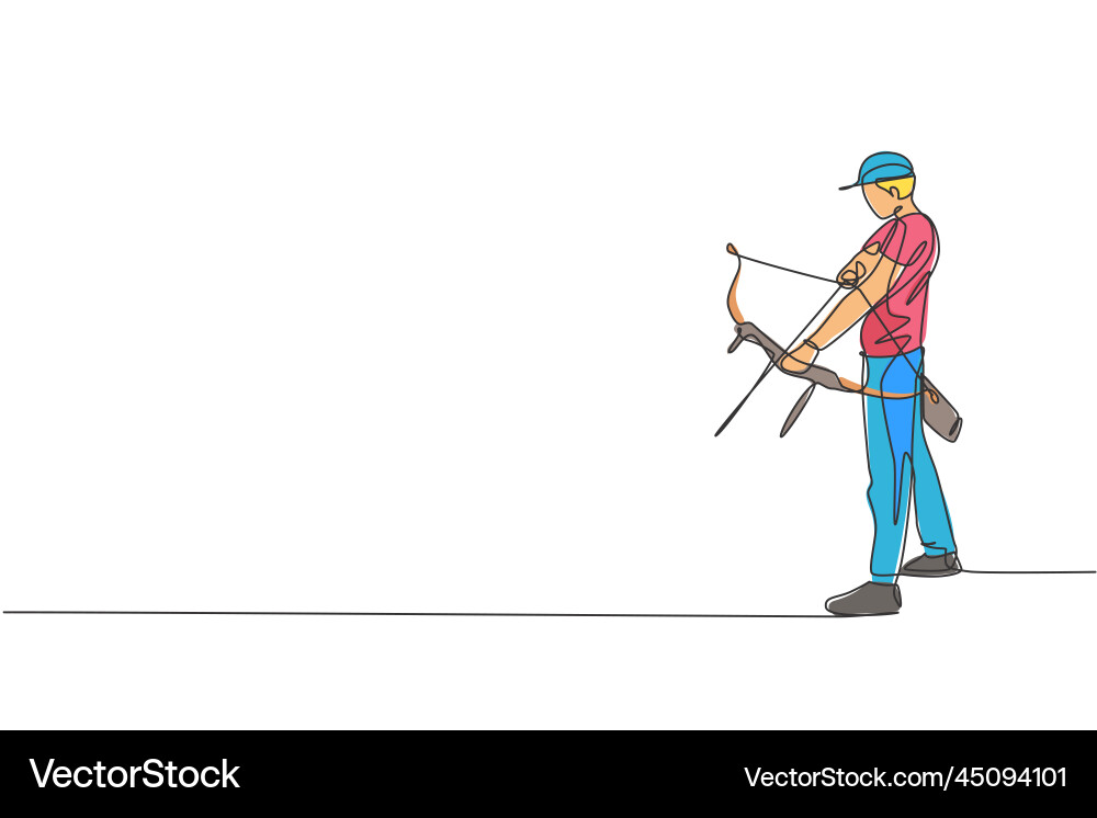 One continuous line drawing of young archer man Vector Image