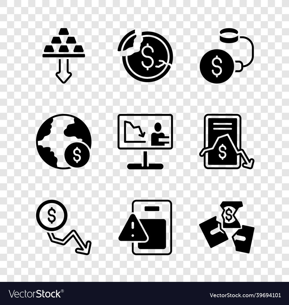 Set gold bars dollar rate decrease debt ball Vector Image