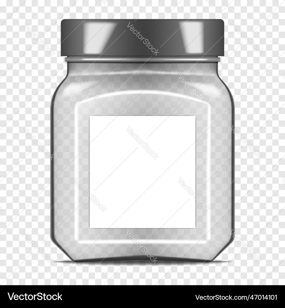 Square clear glass jar with screw lid and blank Vector Image