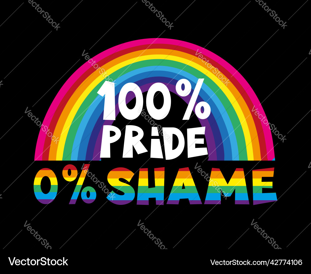 100 pride 0 shame - lgbt slogan Royalty Free Vector Image