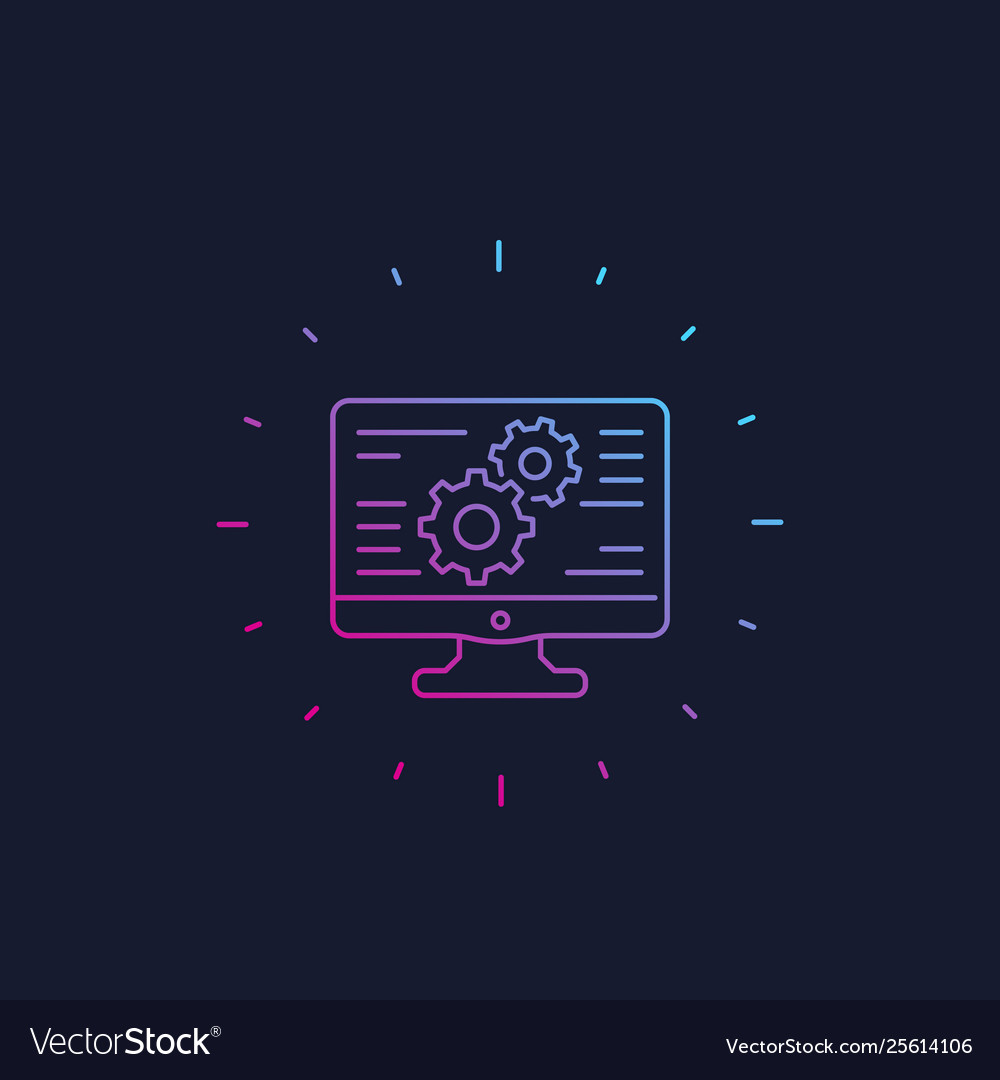 Computer and cogwheels settings configuration Vector Image