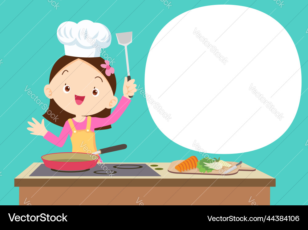 Cute girl little chef present cooking Royalty Free Vector