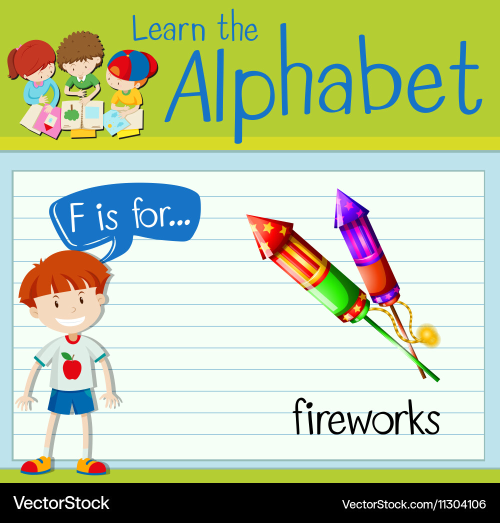 Flashcard letter f is for fireworks Royalty Free Vector