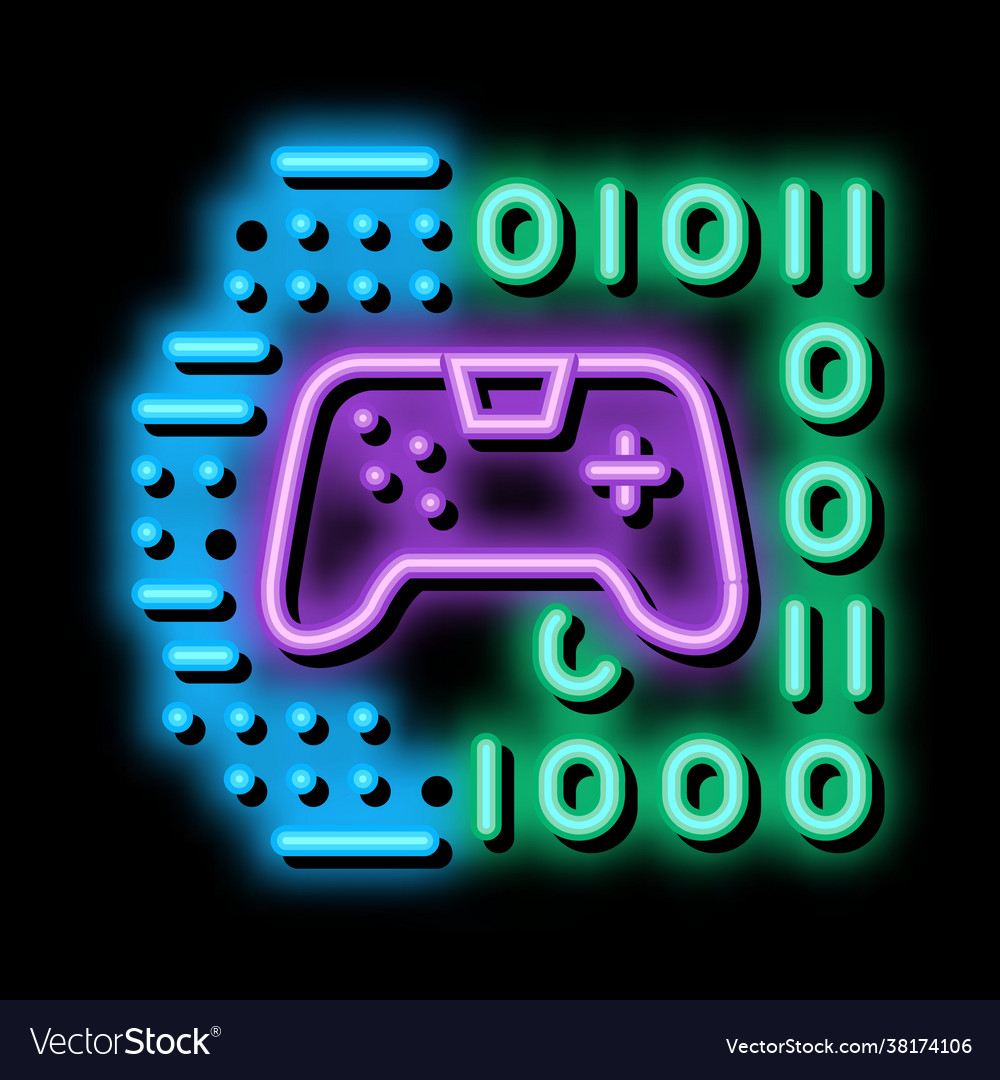 Game development binary code neon glow icon Vector Image