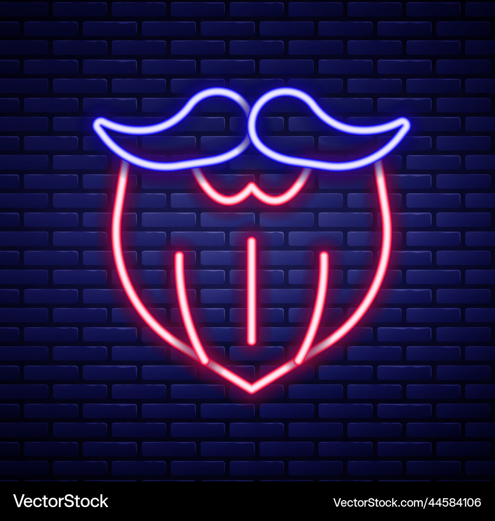 Glowing neon line mustache and beard icon isolated