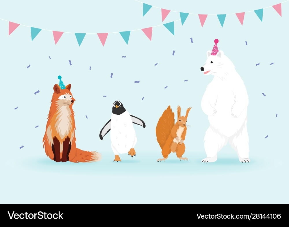 Happy wild animals in party Royalty Free Vector Image