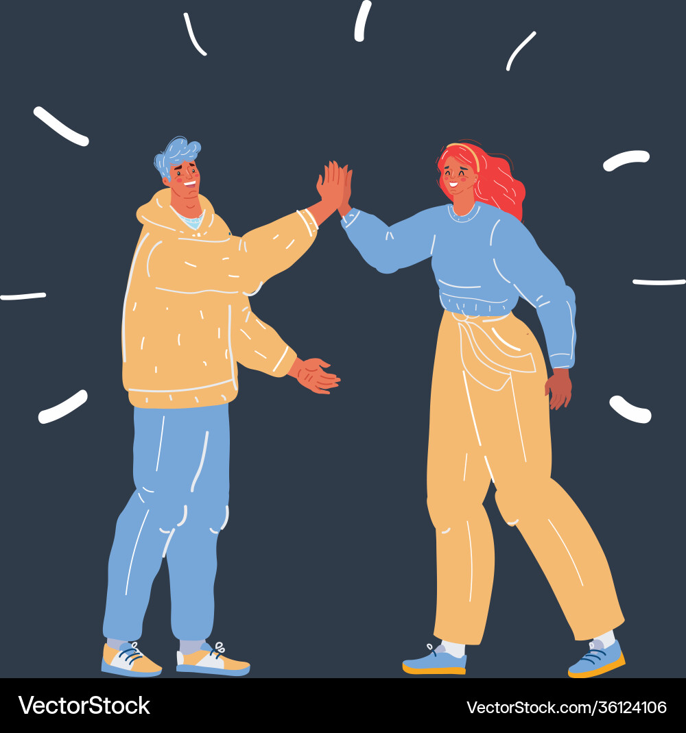 Man and woman give five Royalty Free Vector Image