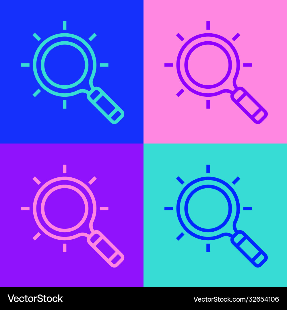 Pop art line magnifying glass icon isolated Vector Image