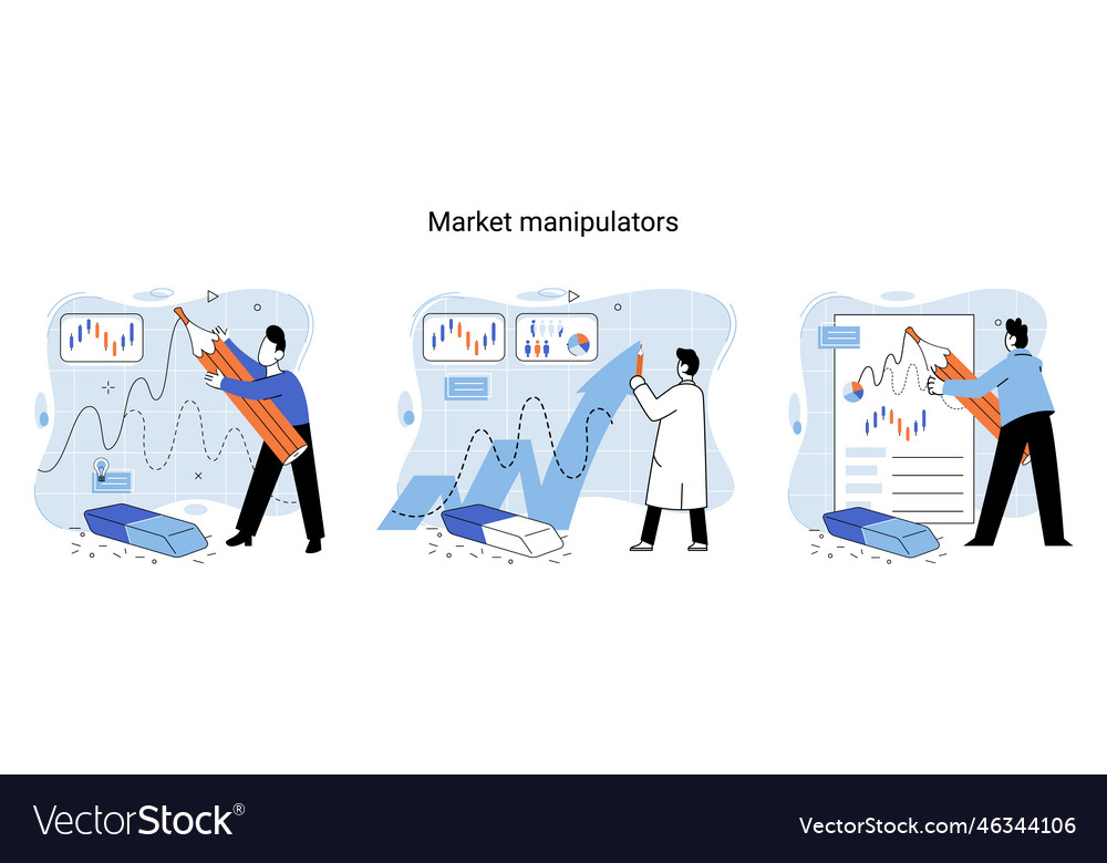 Stock market manipulation characters analyzing Vector Image
