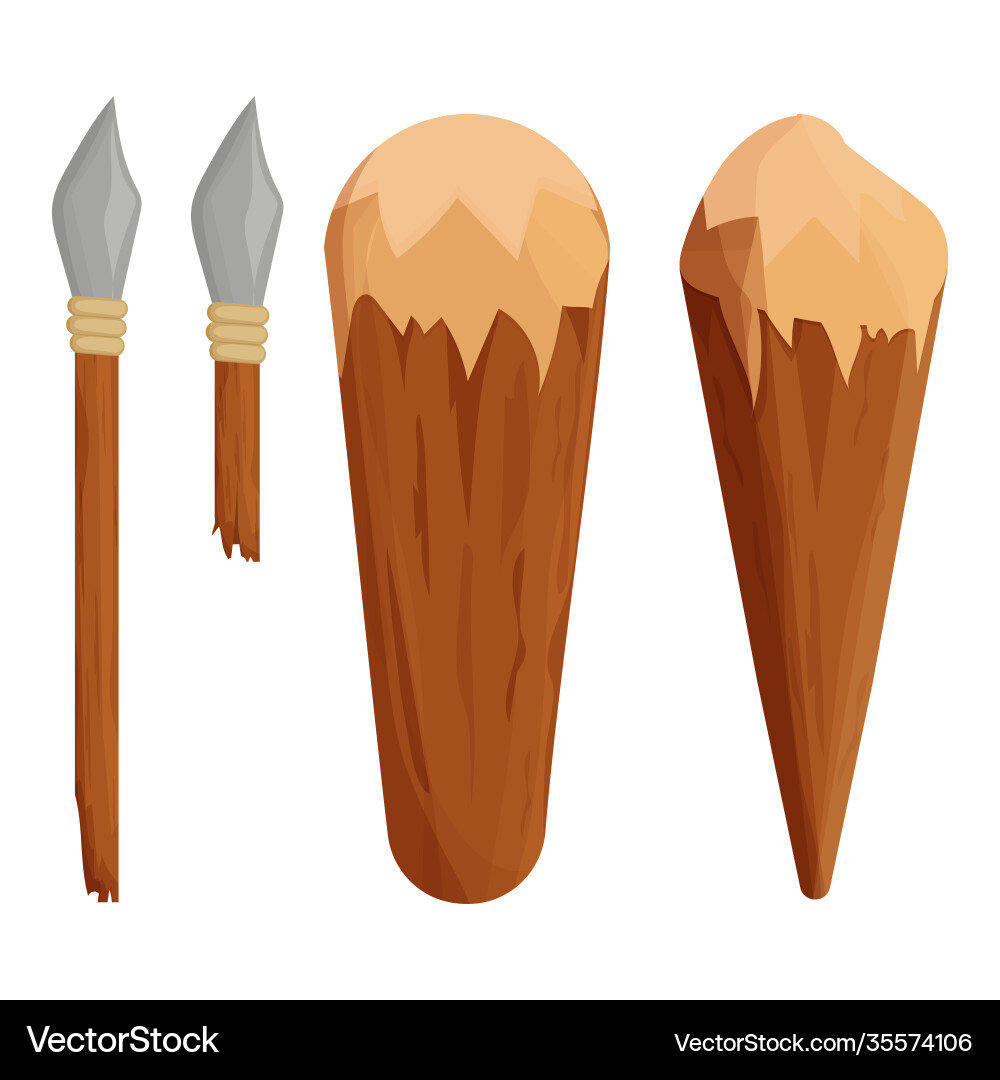 Stone age tools weapon set wooden club Royalty Free Vector