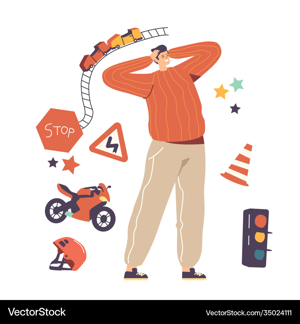 Excited male character engage adrenaline Vector Image