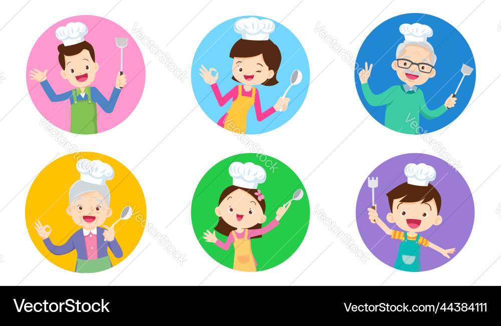 Family chef cooking various actions in circle Vector Image