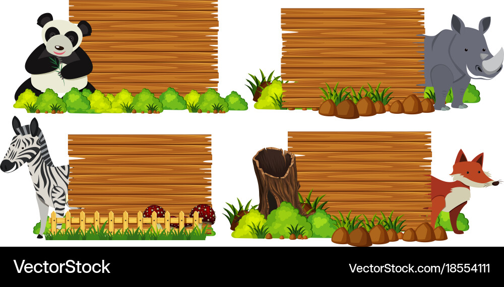 Four wooden boards with animals Royalty Free Vector Image