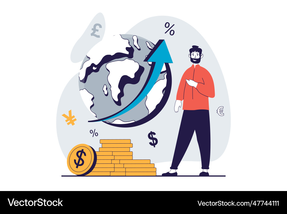Global economic concept with people scene in flat Vector Image
