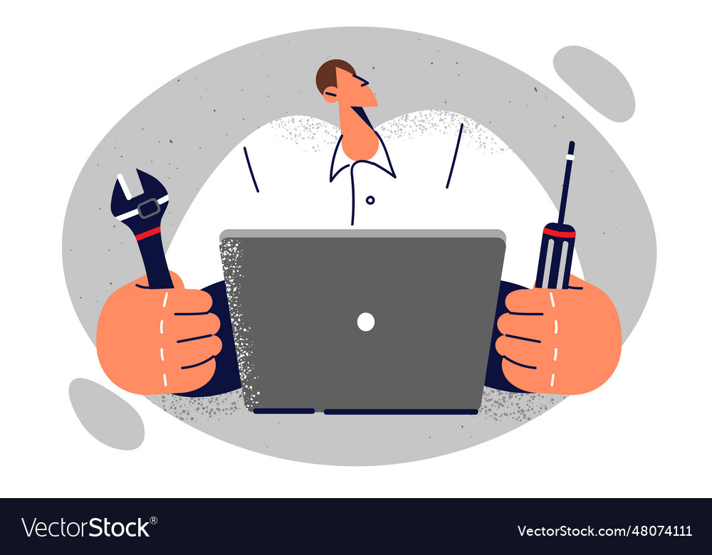 Man computer technician holding screwdriver Vector Image