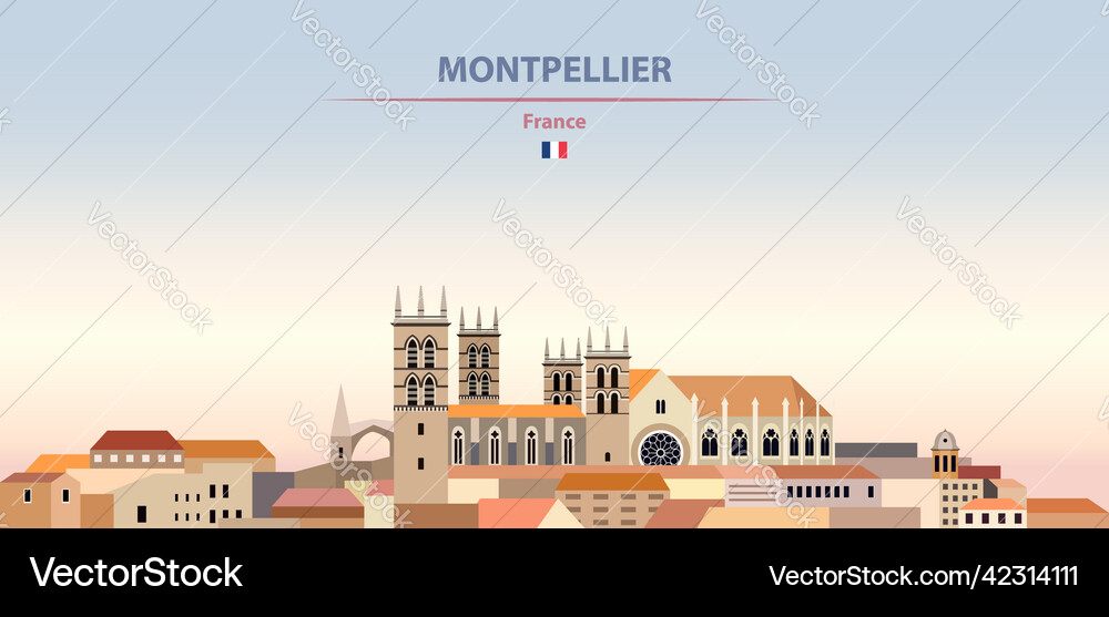 Montpellier city skyline on colorful gradient Vector Image