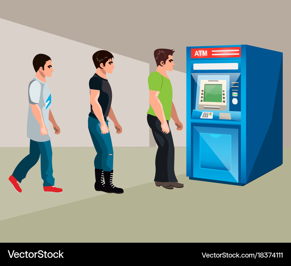 People stand at the cash machine Royalty Free Vector Image
