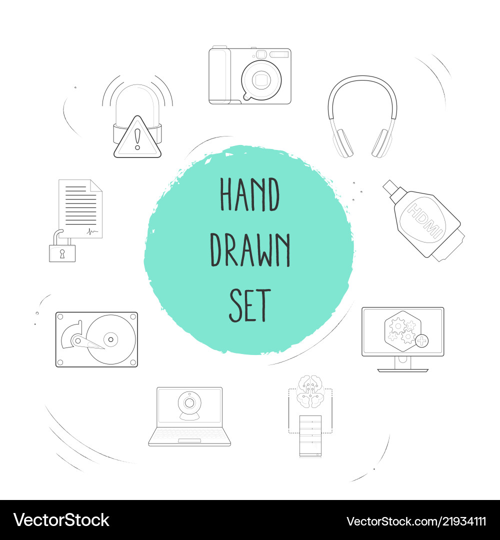 Set electronic icons line style symbols Royalty Free Vector